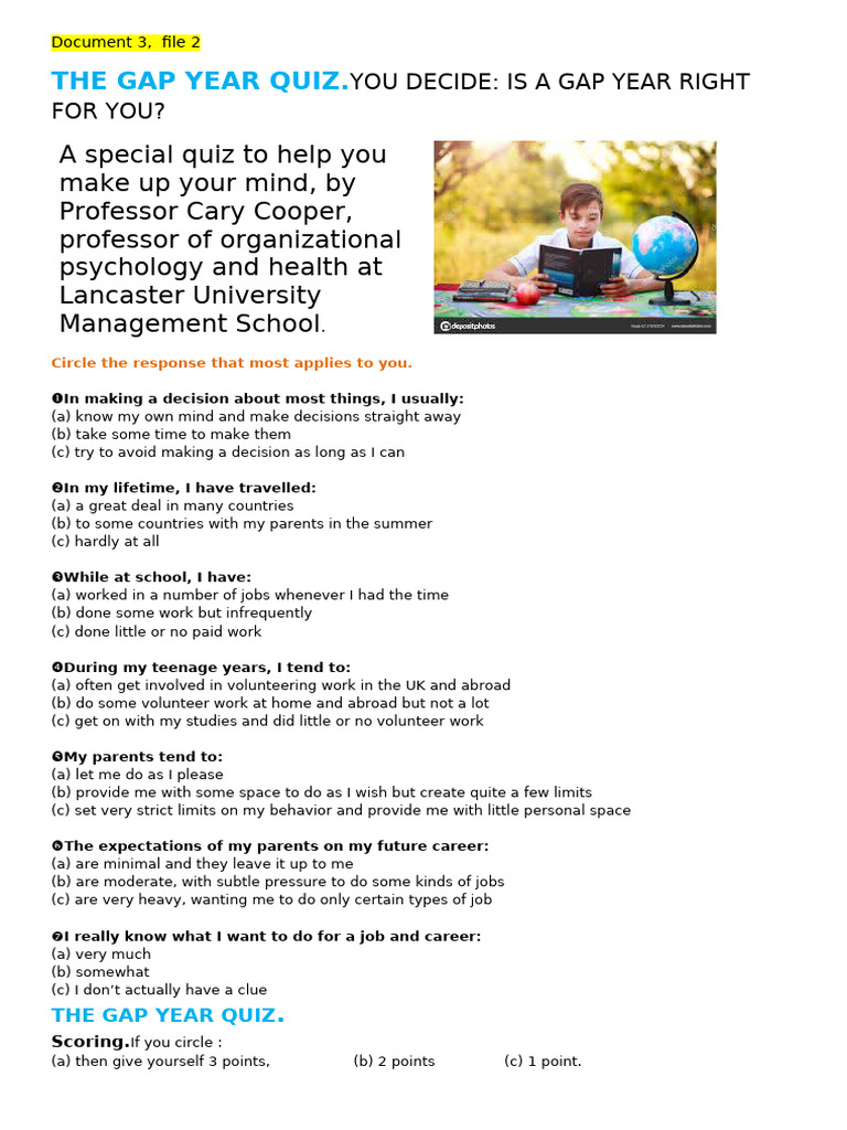 Quiz Gap Year | PDF | Behavioural Sciences | Psychological Concepts