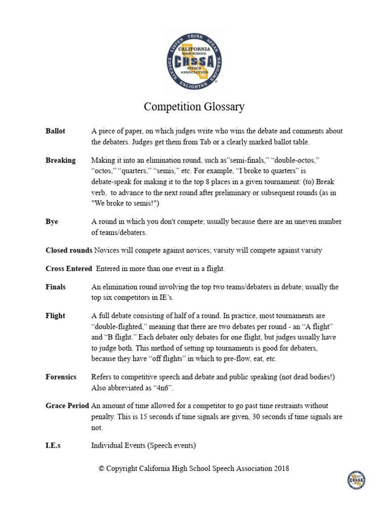 Debate Competition Terms | PDF | Tournament