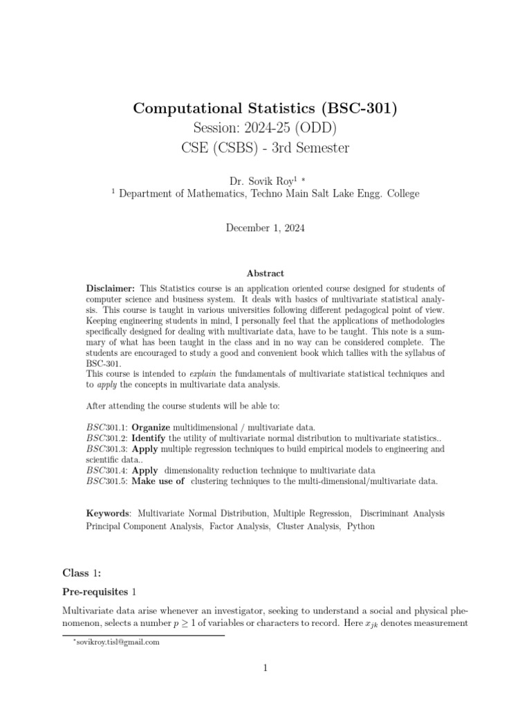 1.12.2024-BSC-301-CSBS-class note_2024-25 | PDF | Normal Distribution | Covariance