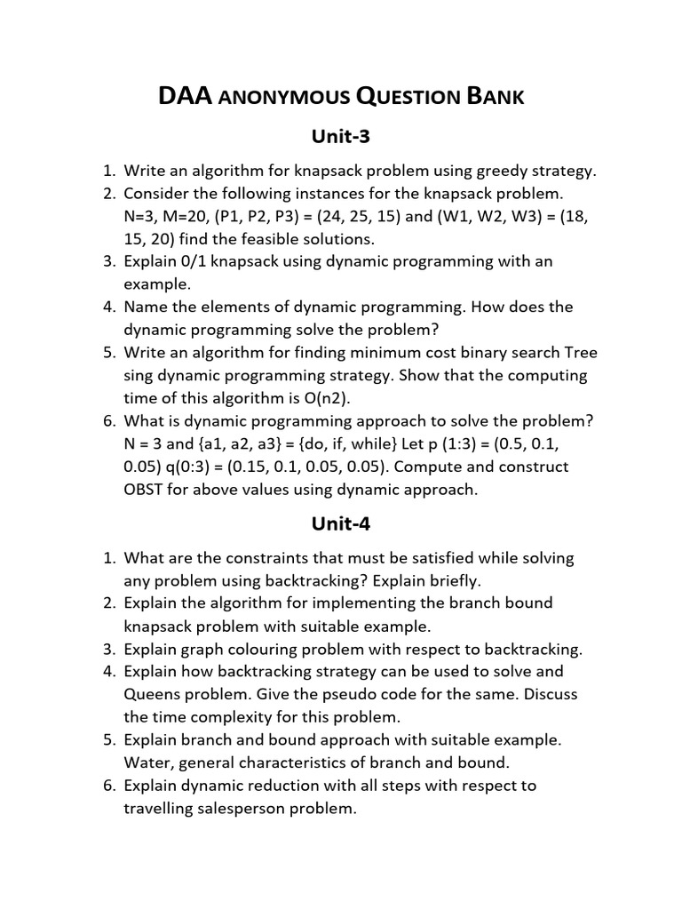 DAA ANONYMOUS QB | PDF | Dynamic Programming | Algorithms DAA ANONYMOUS QB | PDF | Dynamic Programming | Algorithms