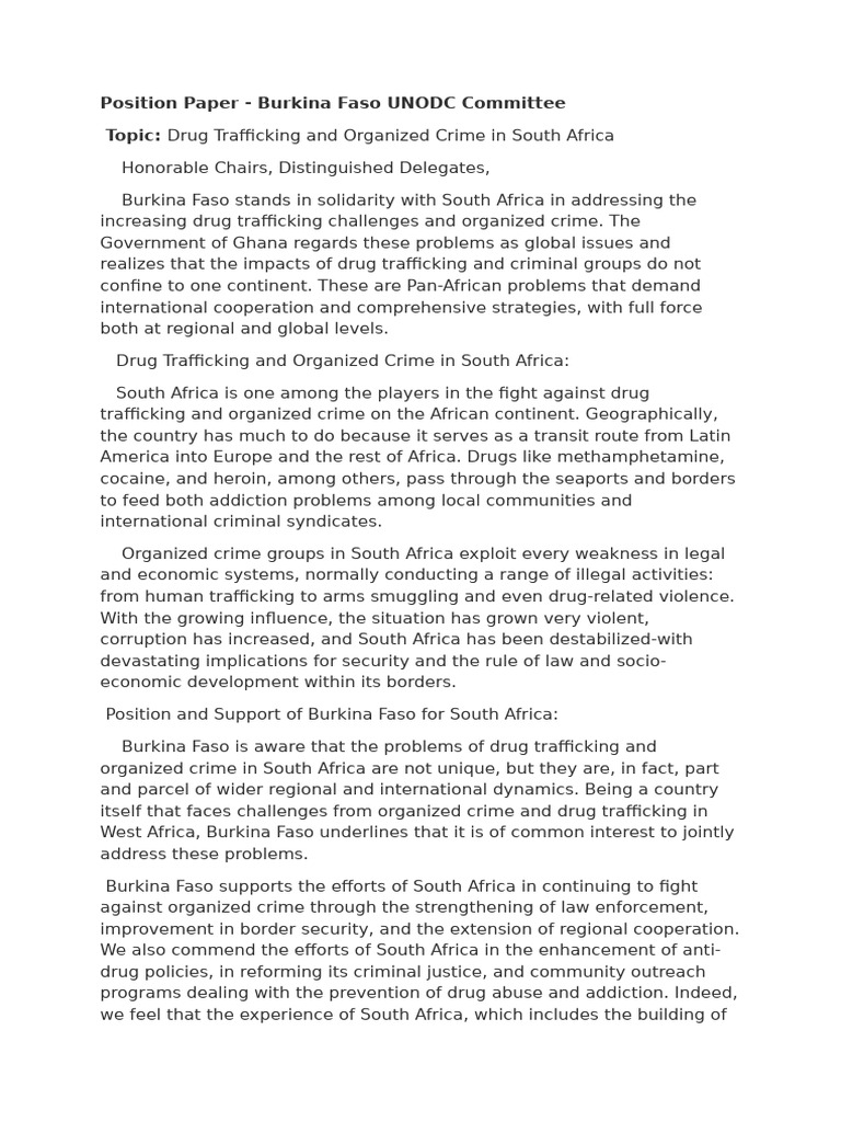 UNODC Burkina Faso- Position Paper | PDF | Illegal Drug Trade ...