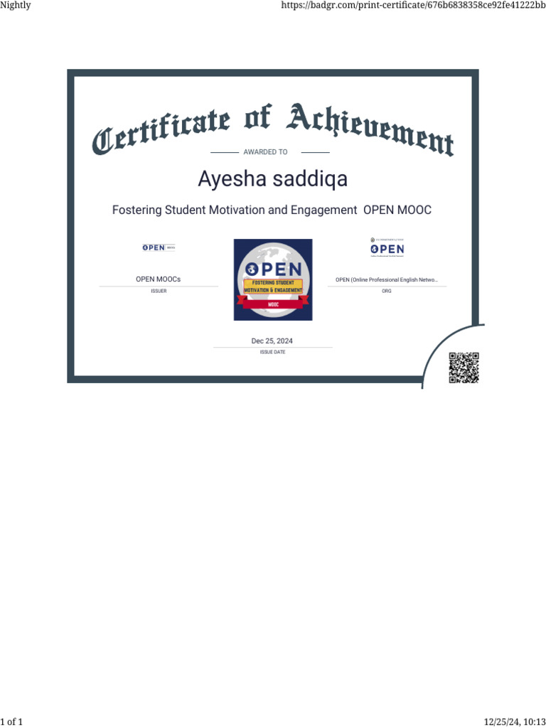 Open MOOC Certificate - Student Engagement | PDF