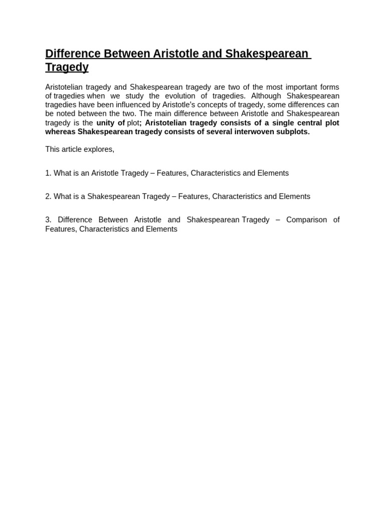 Difference Between Aristotle and Shakespearean Tragedy 01 | PDF | Tragedy | Plot (Narrative)