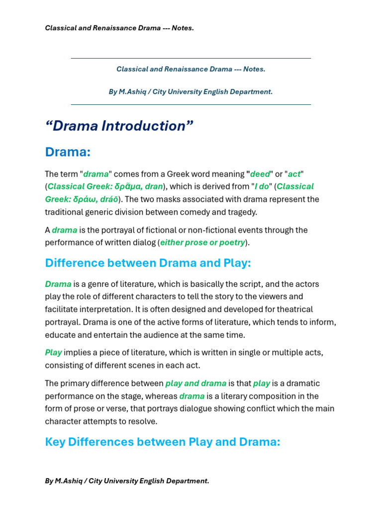 Classical and Renaissance Drama Notes | PDF | Oedipus | Sophocles