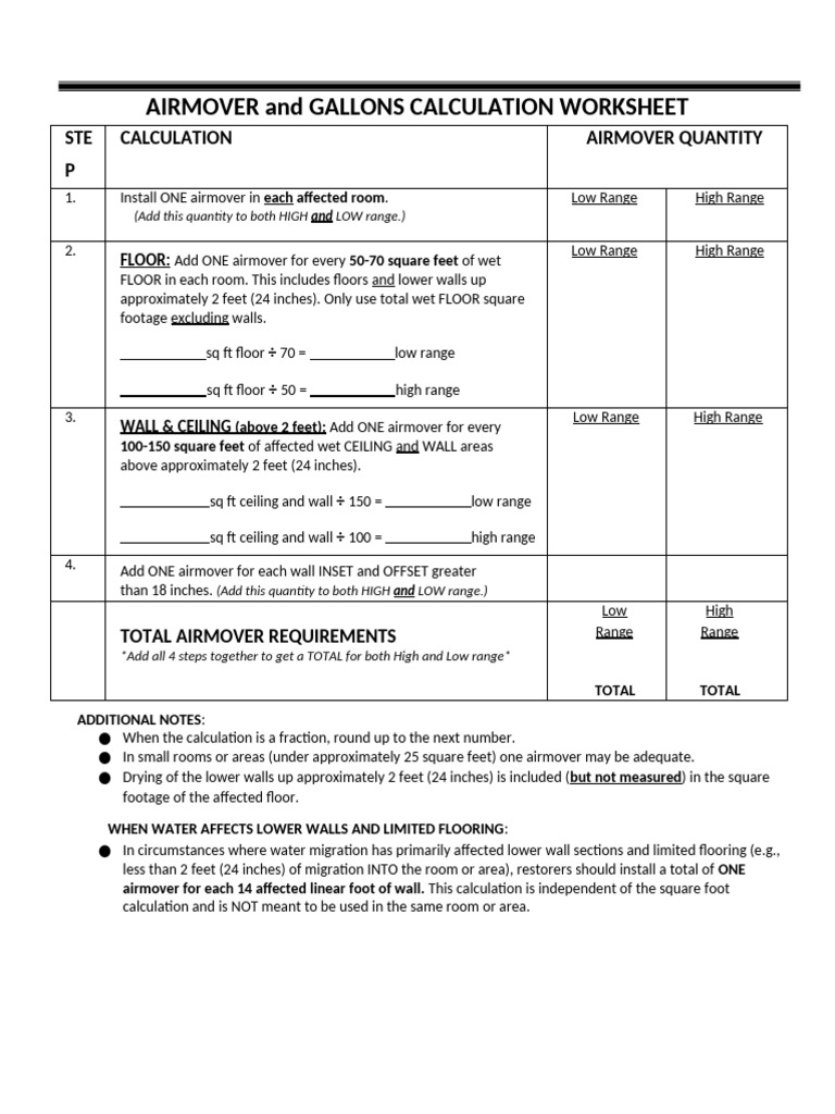 Airmover Gallons Calc Worksheet 3.1.22 | PDF | Foot (Unit) | Inch