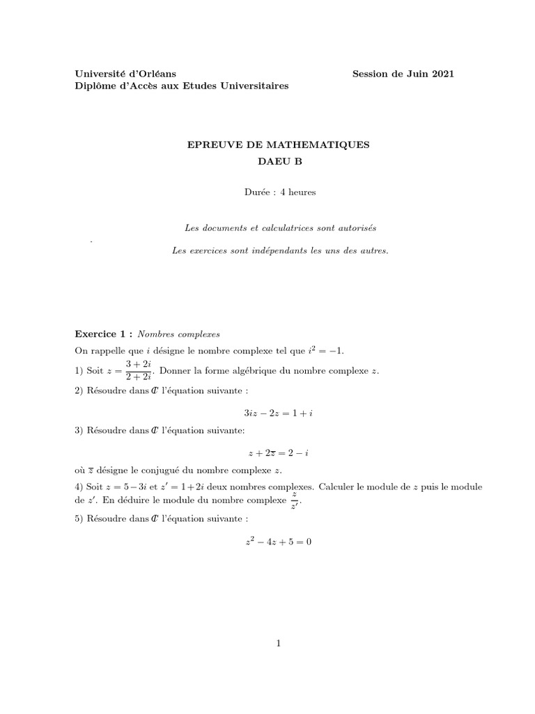 Sujet DAEU B Mathématiques 2021 | PDF | Fonction (Mathématiques ...