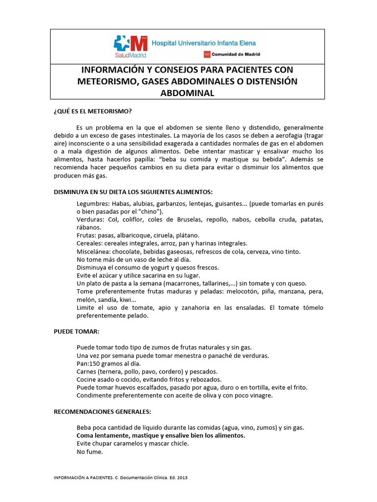CGD - Dieta Meteorismo, Gases, Distensión. | PDF | Alimentos | ensalada
