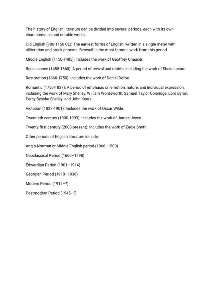 The Basics of History of English Literature | PDF