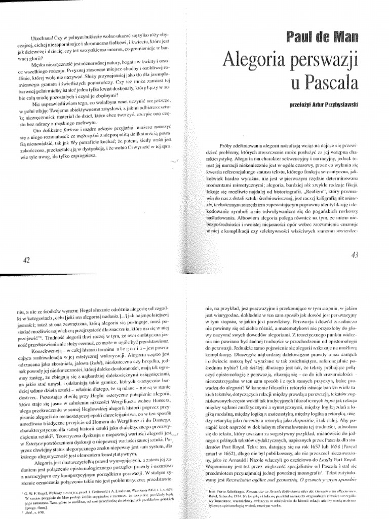 Alegoria Perswazji U Pascala (De Man) | PDF