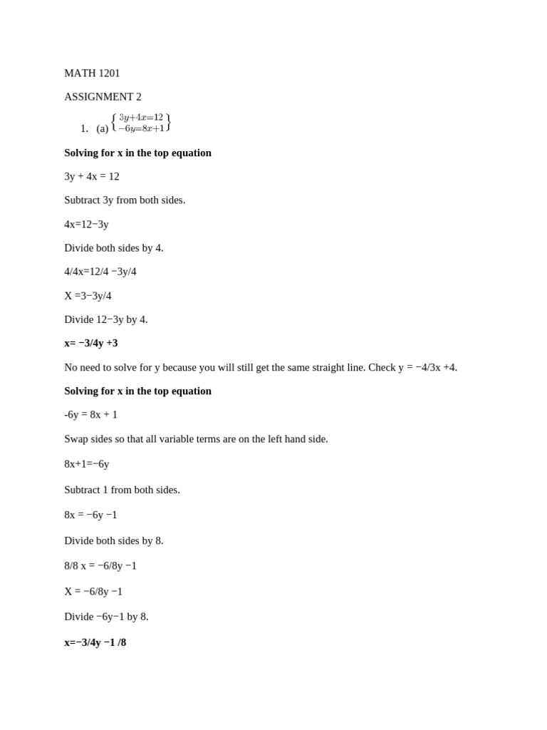Algebra Assignment 2 | PDF | Equations | Mathematical Objects