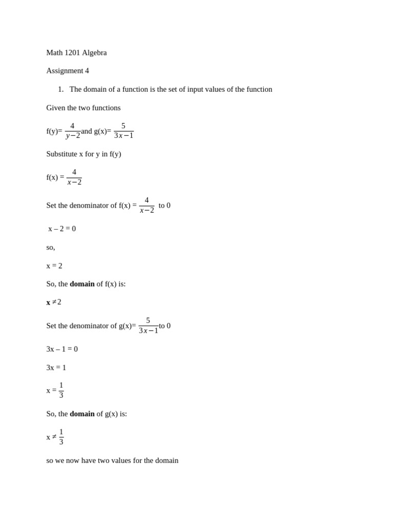 Algebra Assignment 4 | PDF
