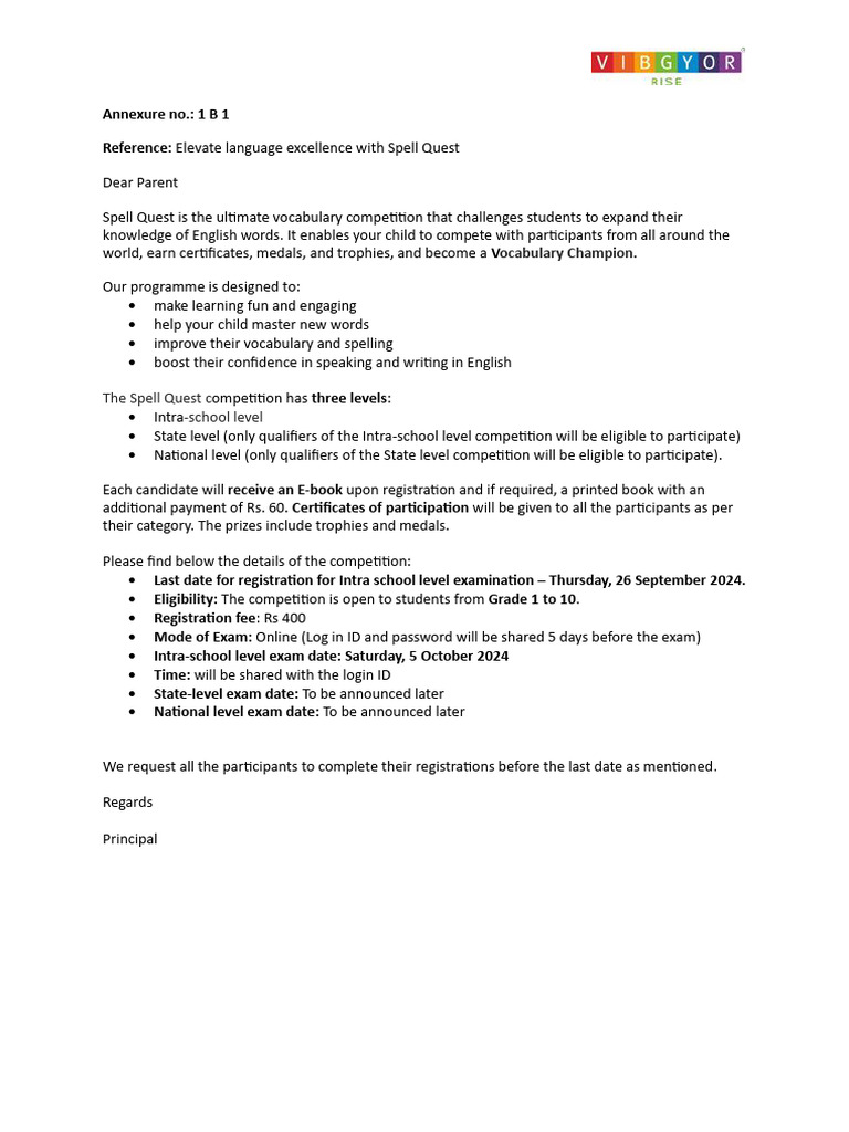 annexure-1-b-1-spell-quest-vocabulary-competition-grade-1-10 | PDF