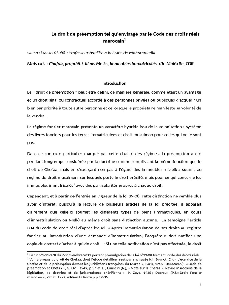 Droit de préemption au Maroc | PDF | Co-propriété | Maroc