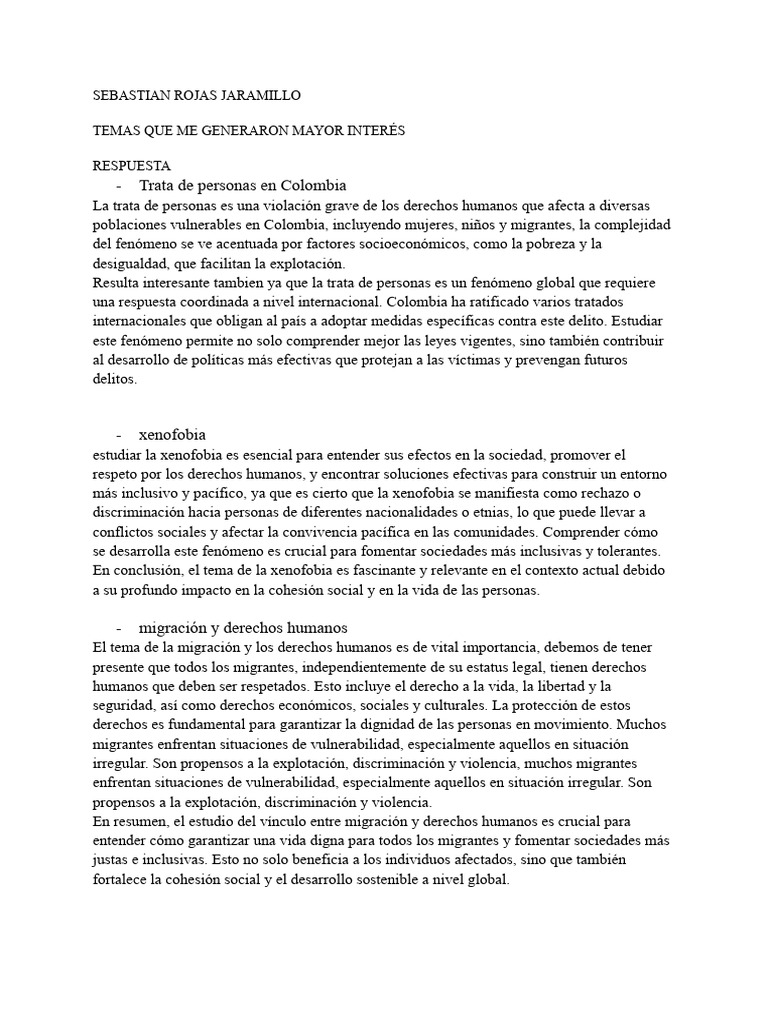 Sebastian Rojas Jaramillo Pdf Migración Humana Trata De Personas
