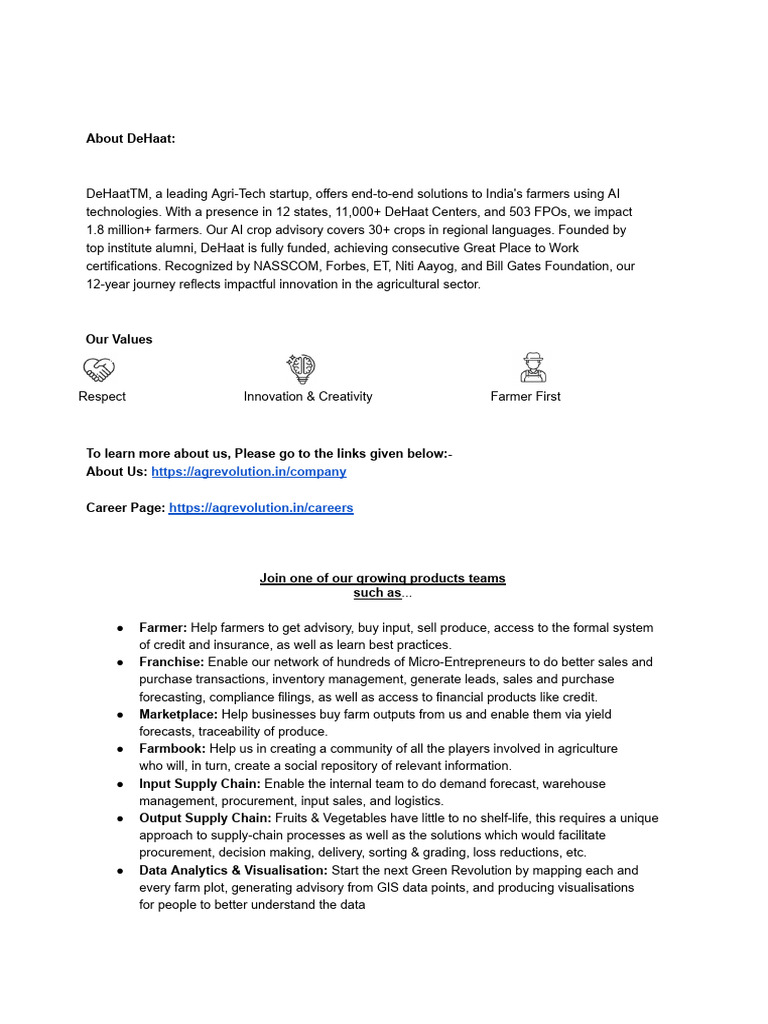 JD - Product Manager - DeHaat | PDF | Supply Chain | Information Technology