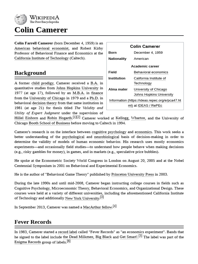Colin_Camerer | PDF | Economics | Psychological Concepts
