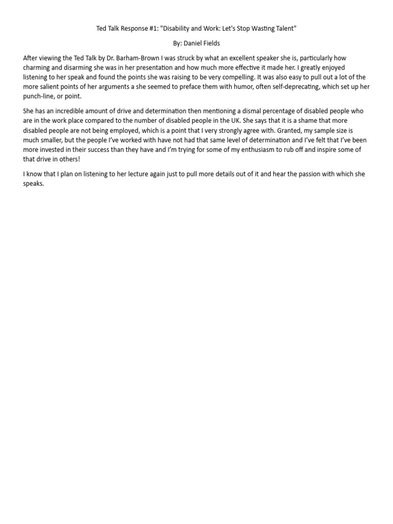 Ted Talk Response 1 | PDF