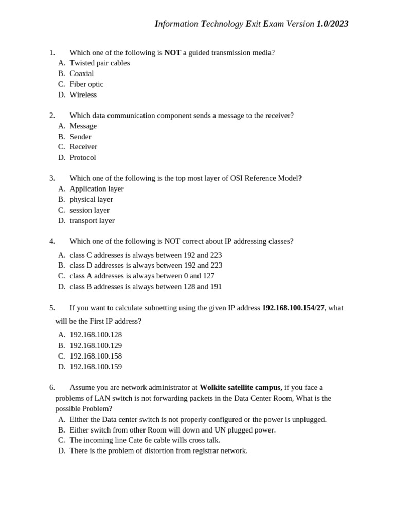Information Technology Exit Exam 2023 | PDF | Process (Computing ...