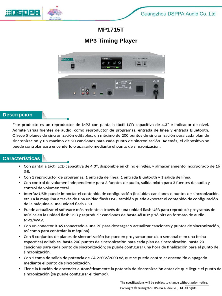 Ficha Tecnica - MP1715T - ESP | PDF | Adobe Flash | Fuente de alimentación