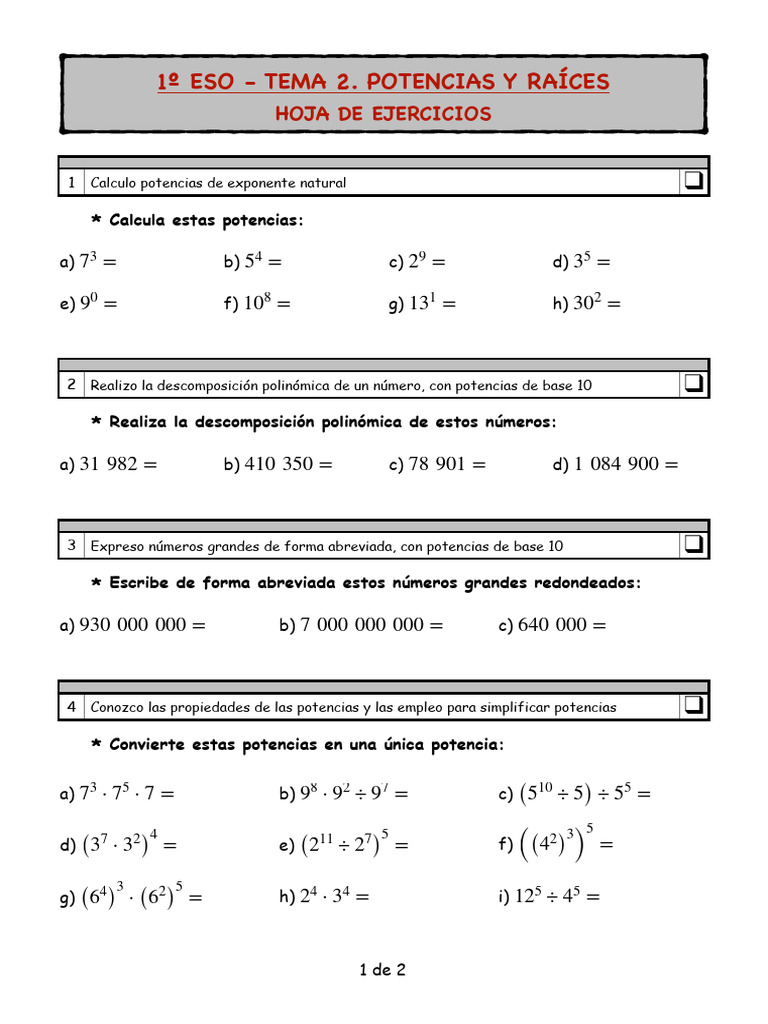 1eso Deberes 2 | PDF | Números | Matemática Elemental