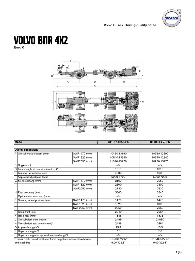 Volvo B11R 4x2 Specifications Guide | PDF | Engines | Steering