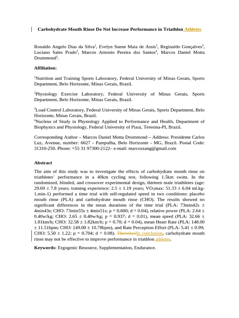 Carbohydrate Mouth Rinse Does Not Increase Performance in Triathlon ...