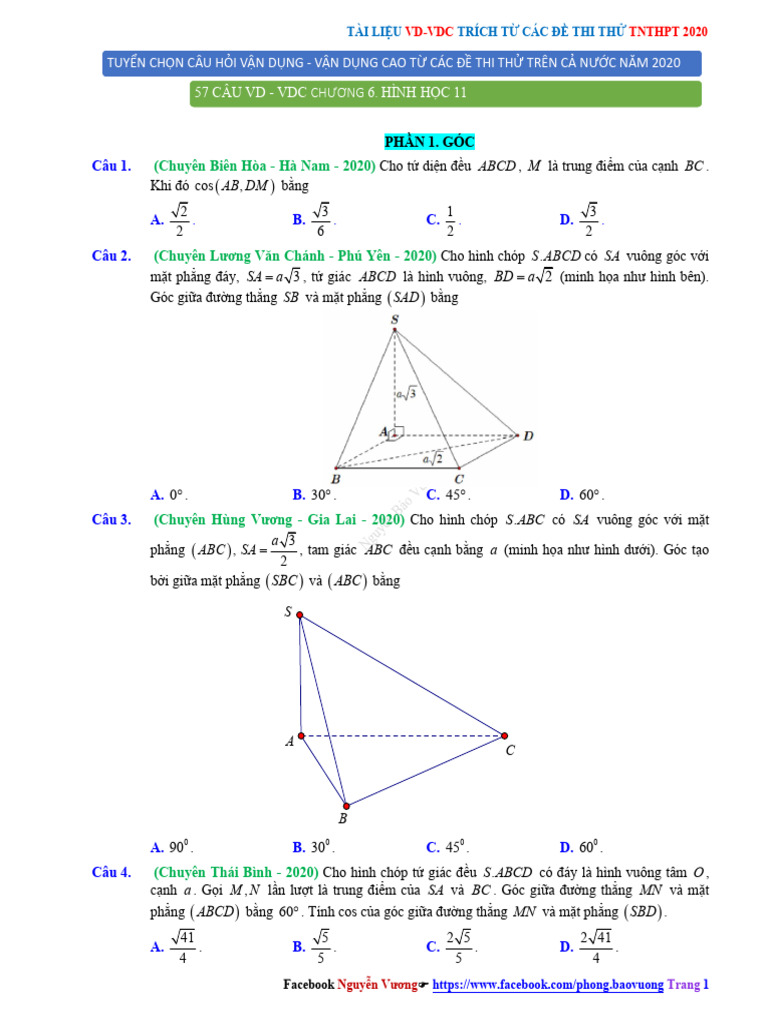 (NBV) -57 CÂU HỎI VD-VDC HÌNH HỌC 11 (FULL ĐÁP ÁN CHI TIẾT) | PDF