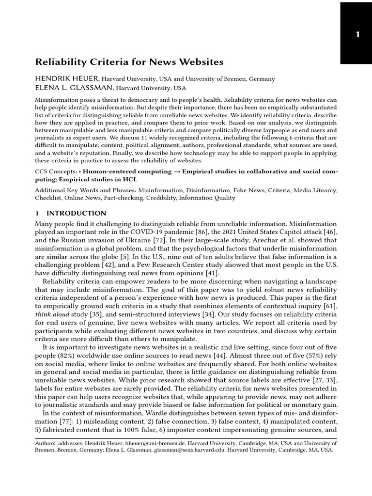 Reliability Criteria For News Websites | PDF | Credibility | Social Media