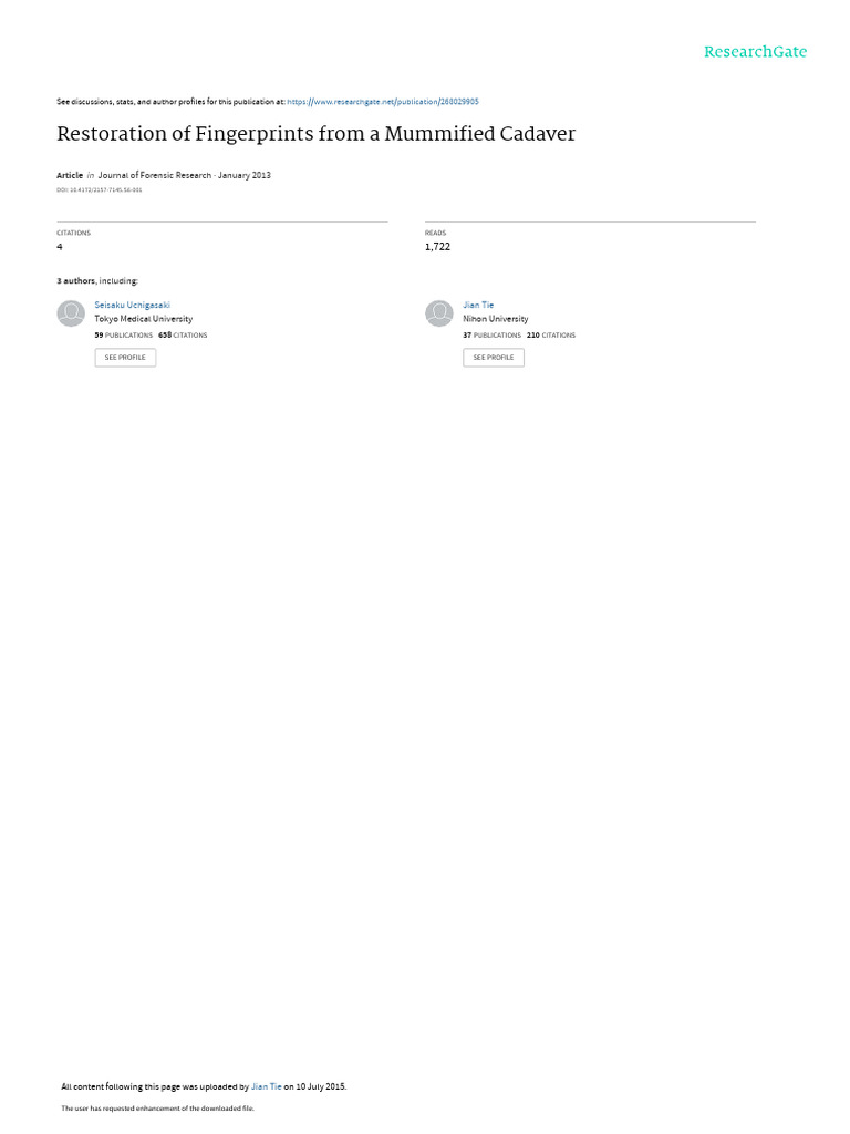 Restoration of Fingerprints From A Mummified Cadav | PDF | Fingerprint ...