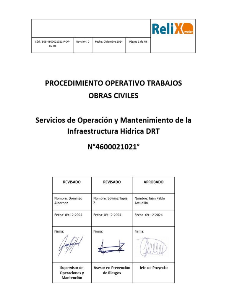Procedimiento Obras Civiles DRT | PDF | Hormigón | Calidad (comercial)