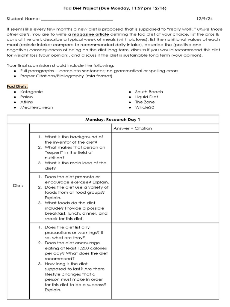 12_9 Fad Diet Project | PDF | Dieting | Atkins Diet