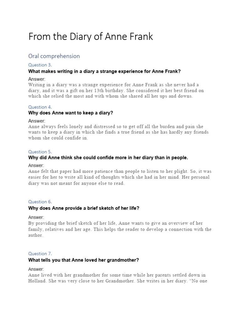 From The Diary of Anne Frank - Grade X Q&A | PDF | Anne Frank | Essays