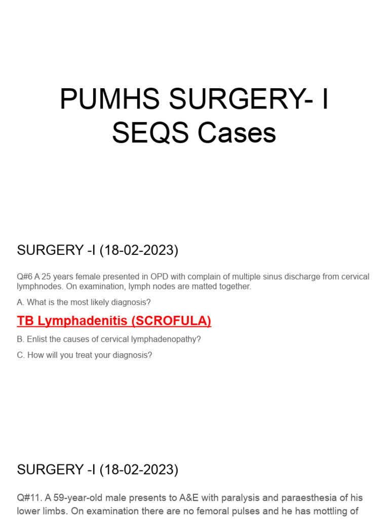 Pumhs Surgery-I Seqs Cases Solved | PDF | Lymph Node | Clinical Medicine