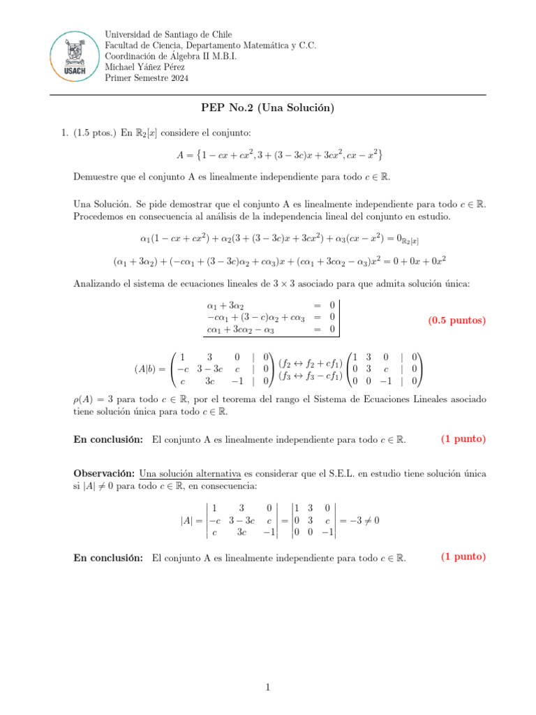 PEP 2 1 2024 Una Solucion | PDF | Geometría | Álgebra abstracta
