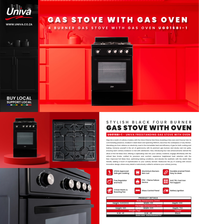 UG016BI 1 Univa LaunchPack - Freestanding - V2 | PDF | Kitchen Stove | Oven