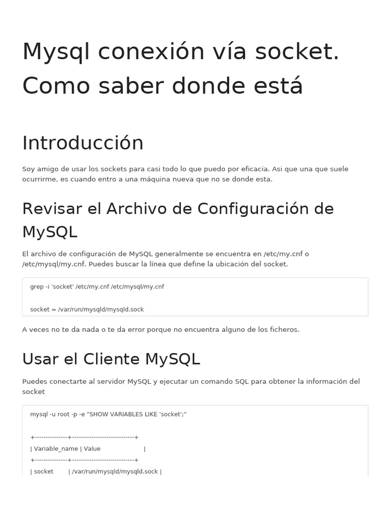 Mysql Conexion Via Socket Como Saber Donde Esta | PDF | Mi sql ...