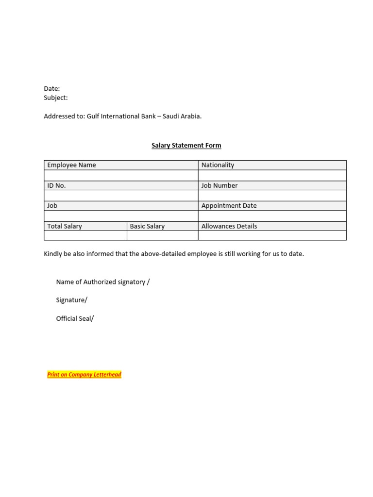 Employee Salary Statement Form | PDF