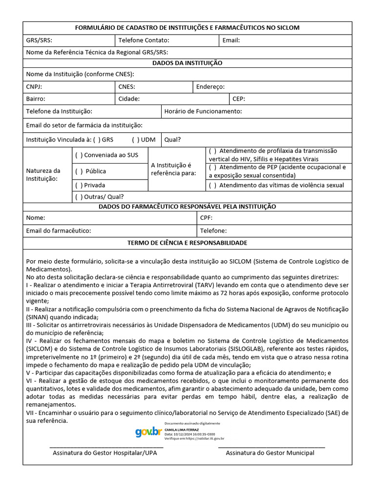 Formul Rio SICLOM Assinado | PDF | Gestão do HIV/Aids | Farmacêutico