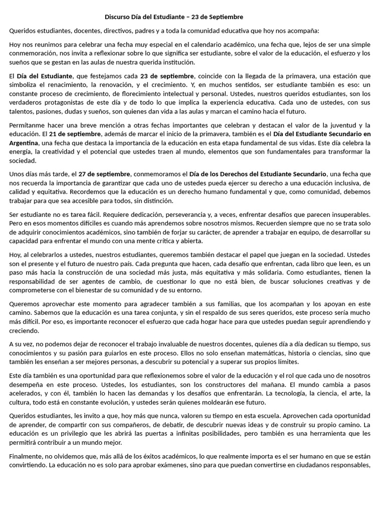 Día del Estudiante: Reflexión y Futuro | PDF | Aprendizaje | Enseñando