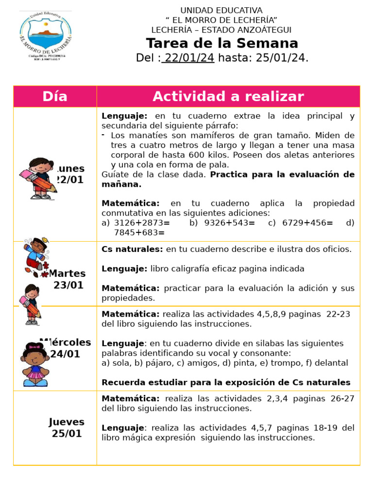 Tareas Semanales 2° Grado Primaria | PDF