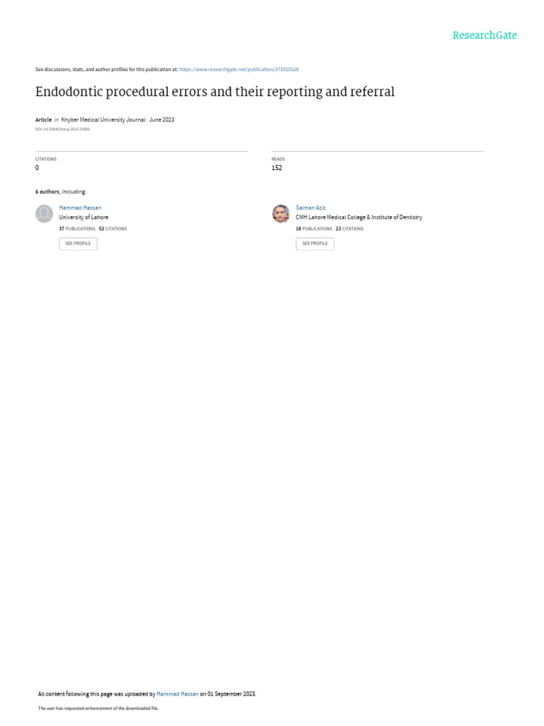 Endodontic Procedural Errors and Their Reporting and Referral | PDF ...
