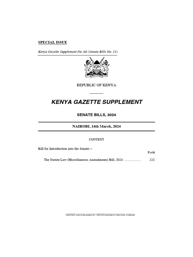 The Statute Laws (Miscellaneous Amendments) Bill, No.15 of 2024 | PDF ...
