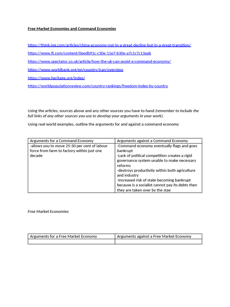 Command vs. Free Market Economies | PDF