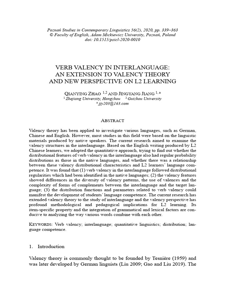 Verb Valency in Interlanguage | PDF | Second Language Acquisition | Adjective