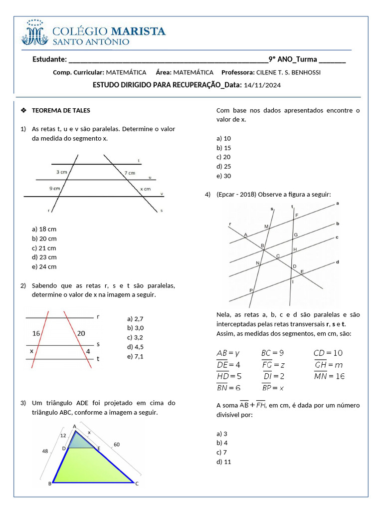 ESTUDO DIRIGIDO Sobre Os Conteúdos Contemplados Na PR de Matemática - 9º Ano - 3º Tri - 2024 ...