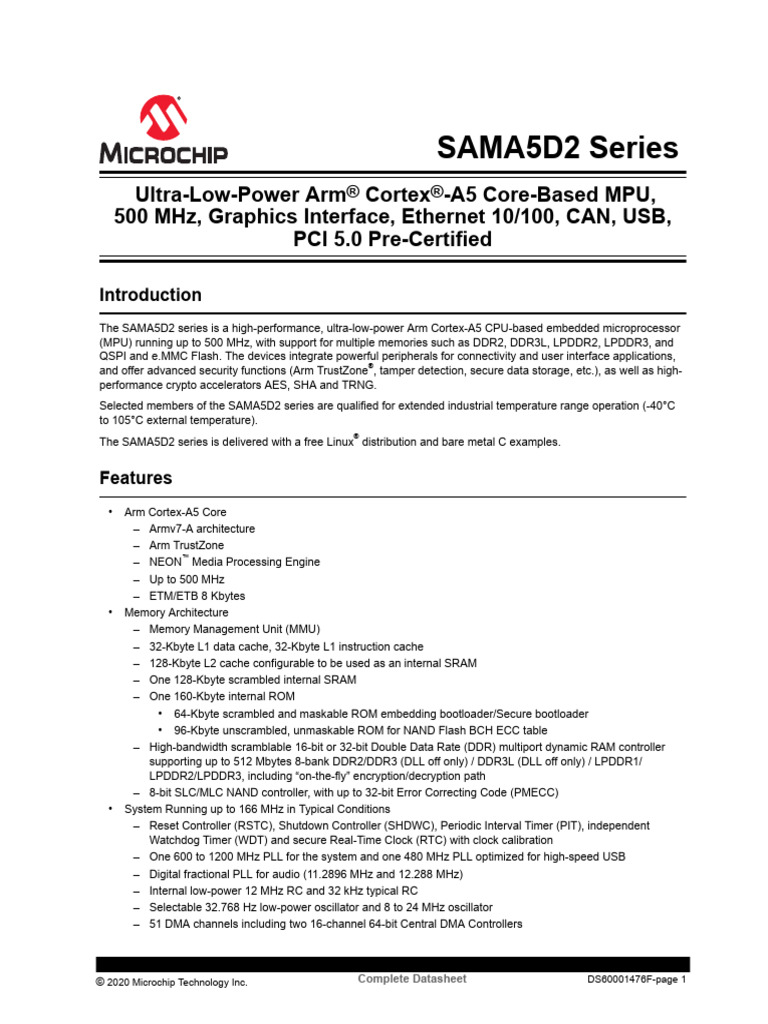 SAMA5D2 Series Data Sheet Ds60001476F | PDF | Input/Output | Flash Memory