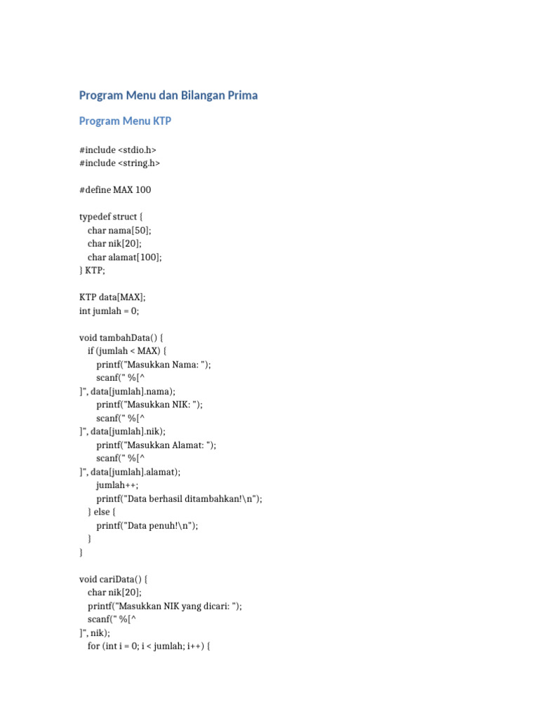 Program Menu Dan Bilangan Prima | PDF