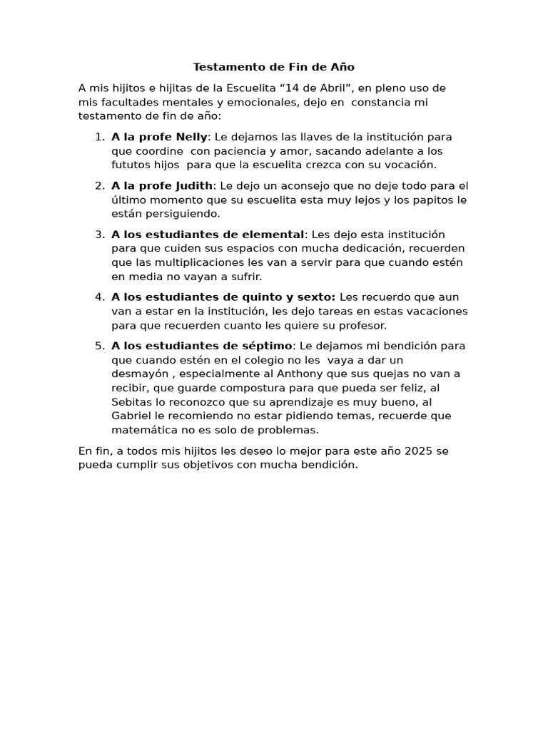 Testamento de Fin de Año | PDF