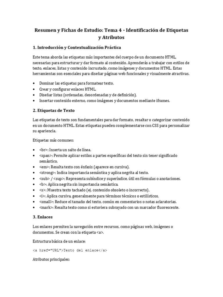 Resumen Unificado Tema4 Etiquetas Atributos | PDF | Hipervínculo | HTML
