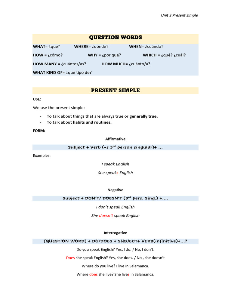 A1 Grammar Present Simple | PDF